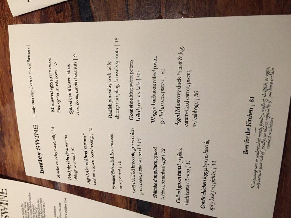 Menu at Barley Swine, Austin, Burnet Rd #400