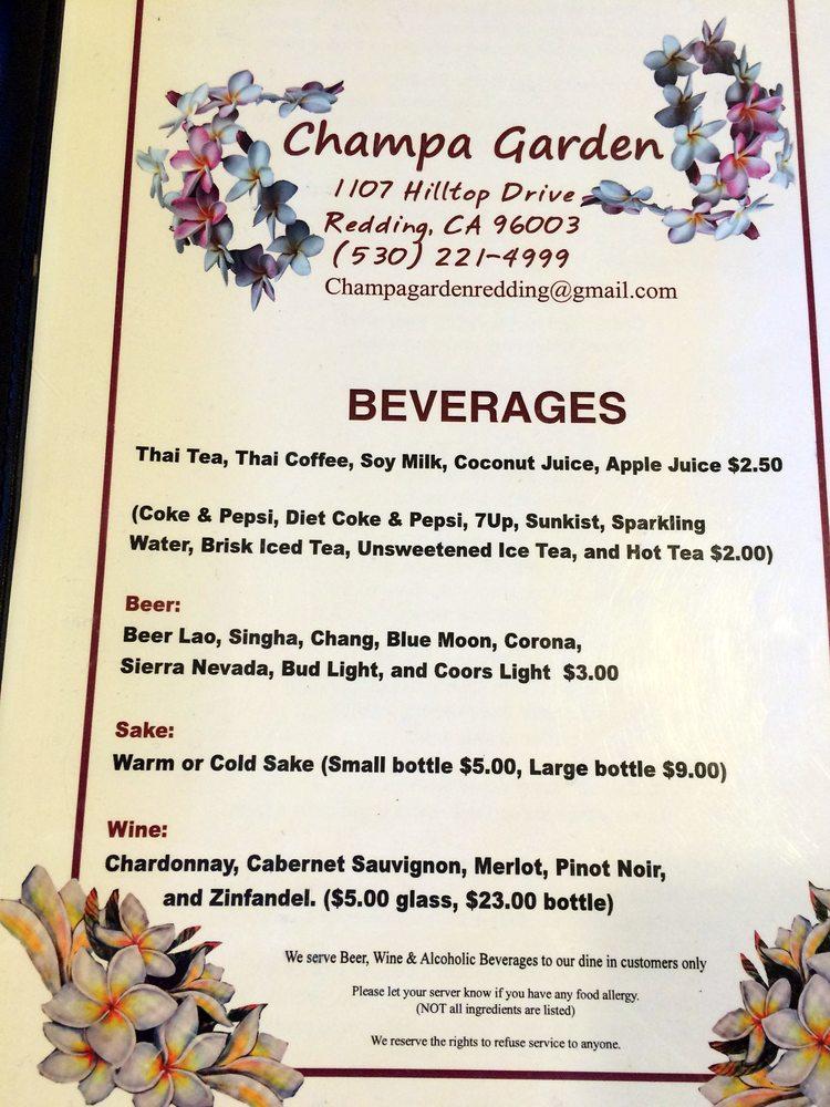 Menu at Champa Garden Restaurant, Redding