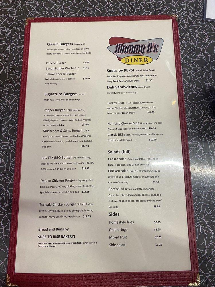 Menu at Mommy D’s Diner restaurant, Cashmere