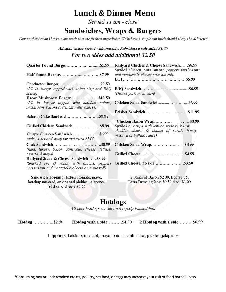Menu at Rail Yard Restaurant, Appomattox