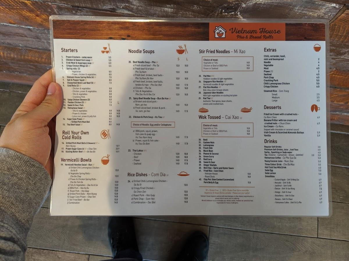Menu at Vietnam House restaurant, Salisbury North