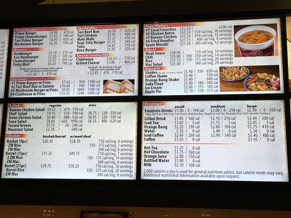 Menu at Zippy's Pearl City fast food, Pearl City, 806 Kamehameha Hwy
