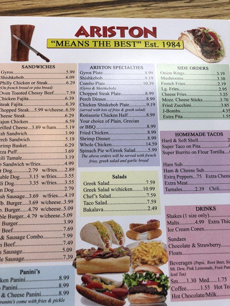 Menu at Ariston restaurant, Hazel Crest, Kedzie Ave