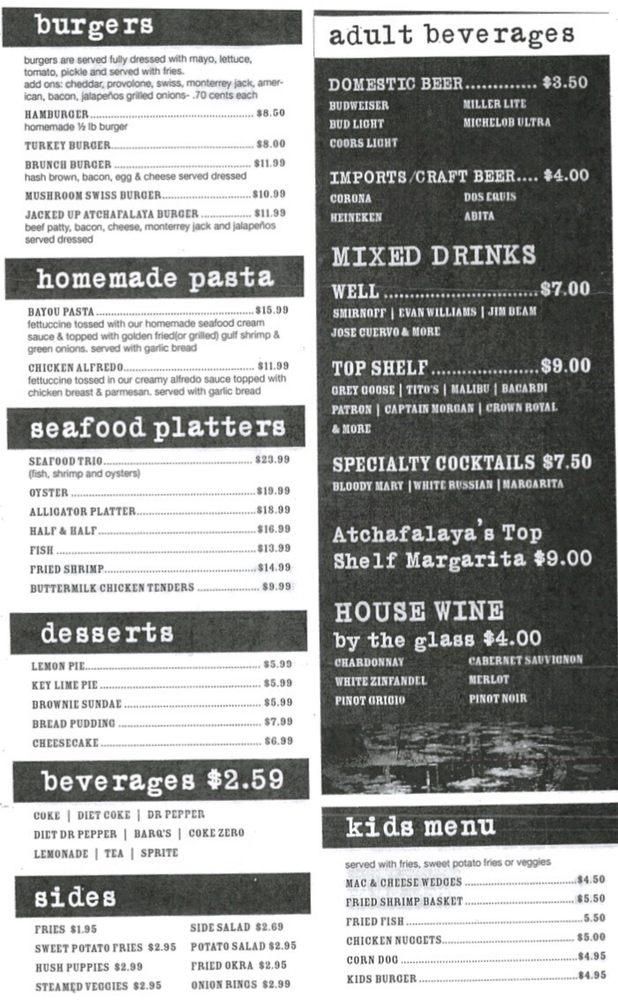 Menu at Atchafalaya Cafe, Morgan City, LA-182