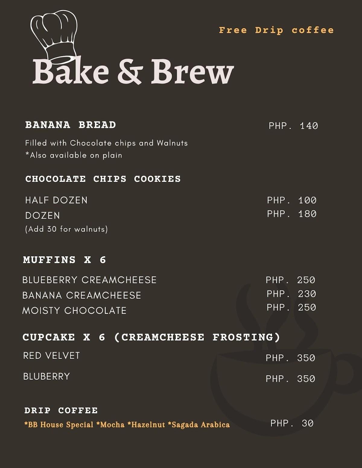 Carta del café Bake and Brew Manila, Las Pinas