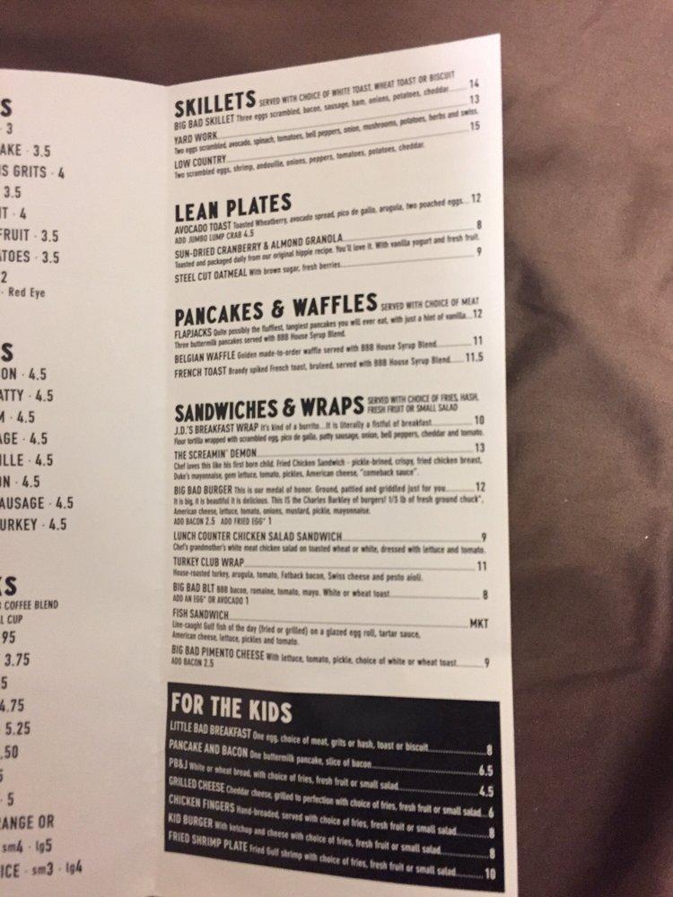 Menu at Big Bad Breakfast-Inlet Beach restaurant, Rosemary Beach