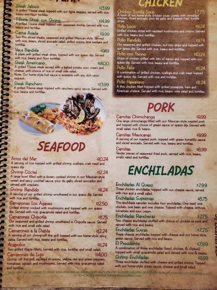 Menu at Los tres agaves restaurant, Owingsville