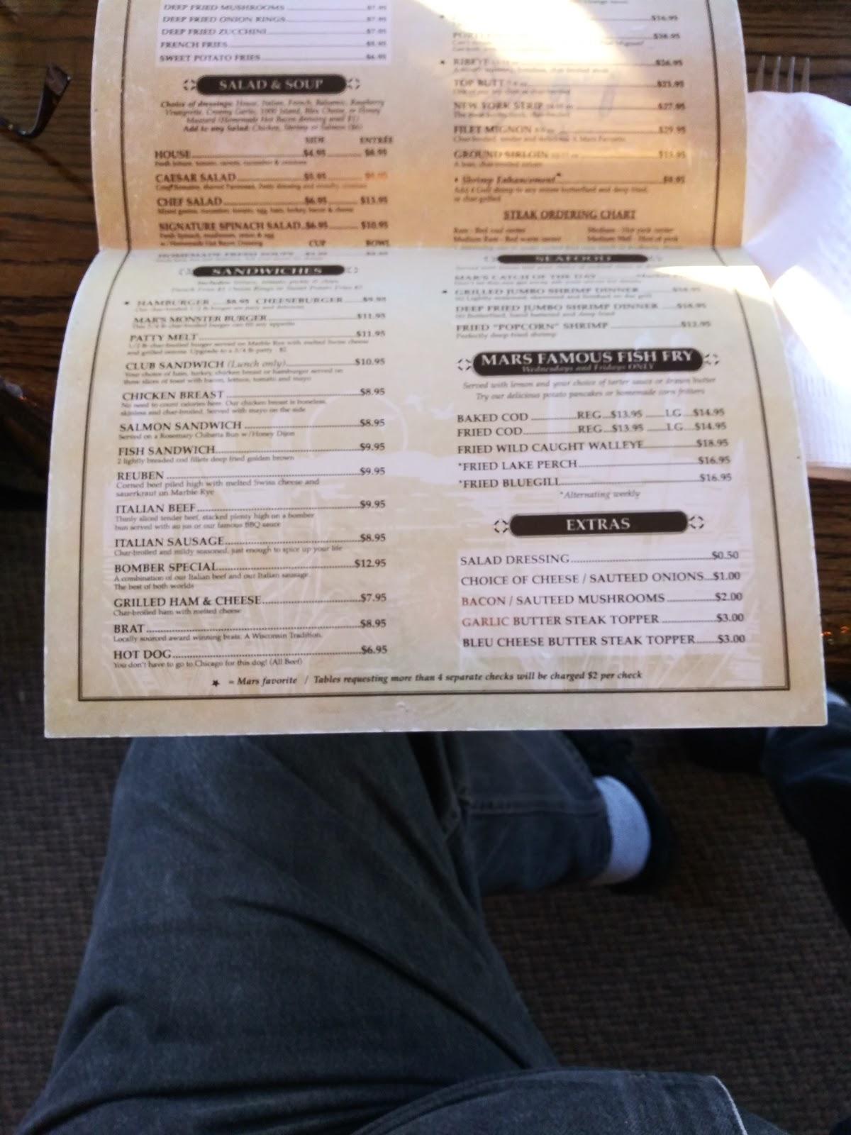 Menu at Mars Resort pub & bar, Fontana-on-Geneva Lake
