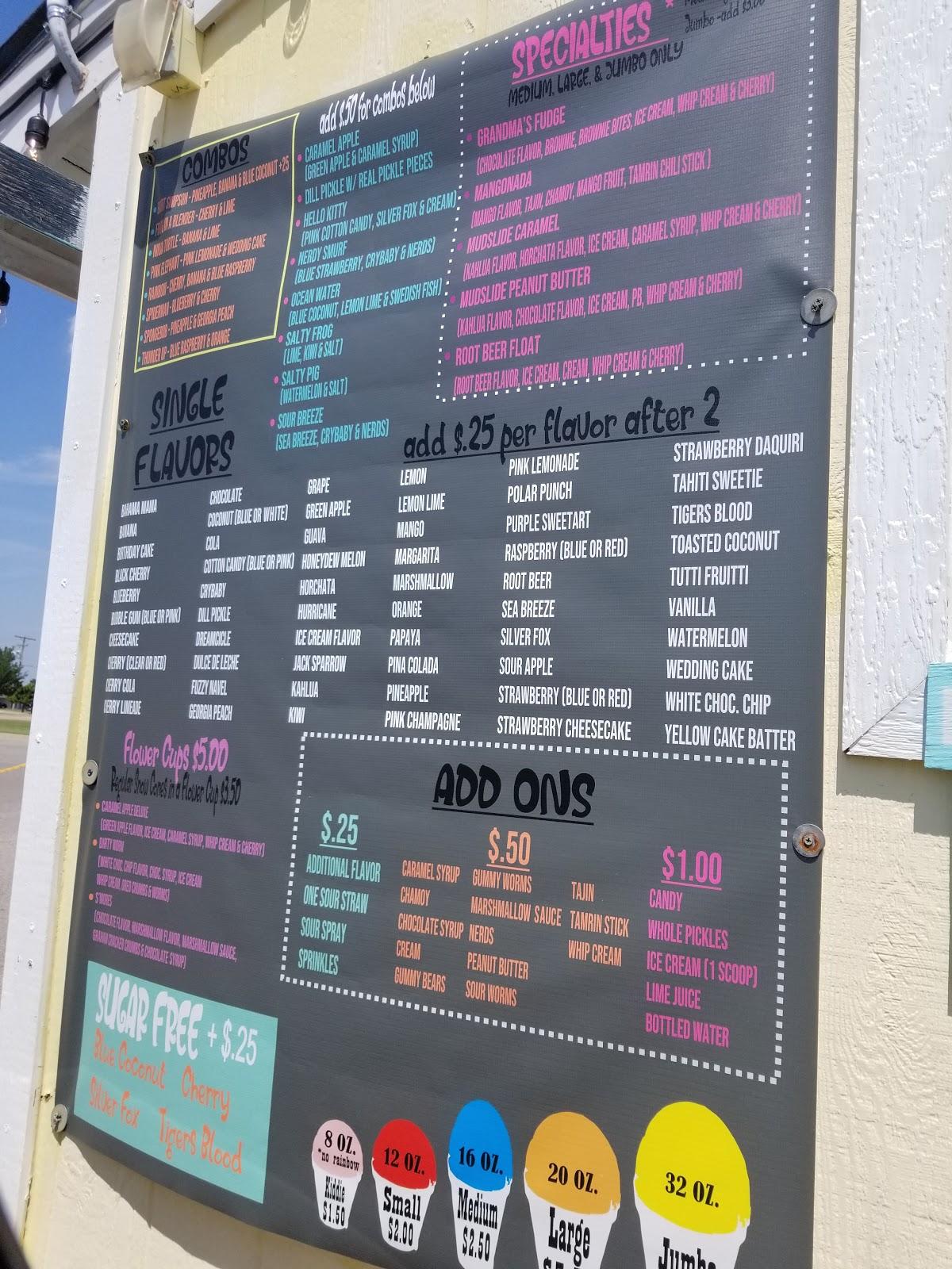 Menu at Snow Daze Sno Cones desserts, Oklahoma City