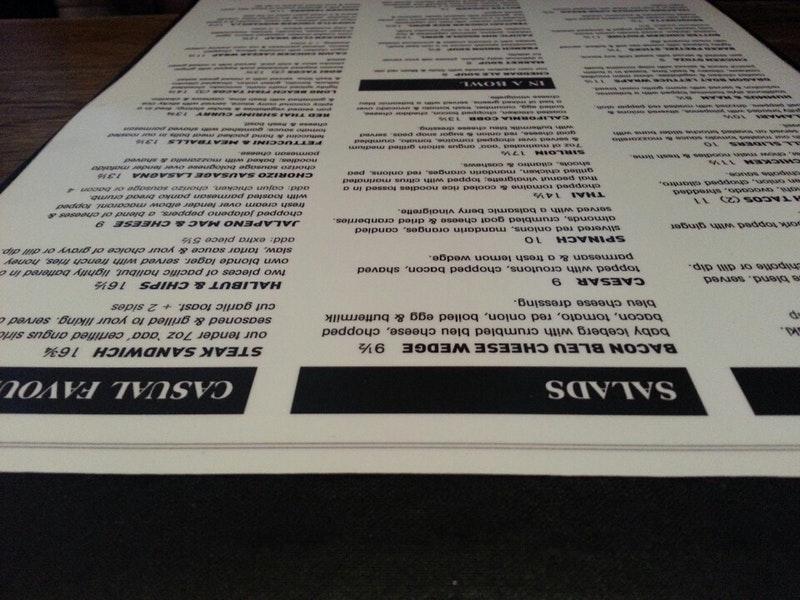 Carta del pub y bar State & Main, Winnipeg