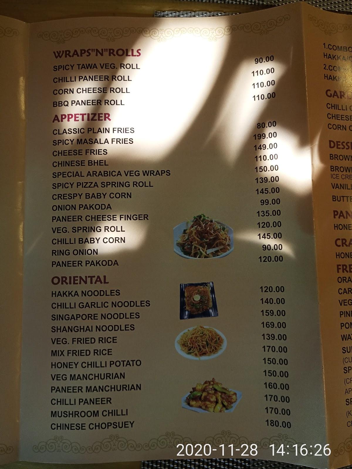 Menu at The Arabica Cafe, Varanasi