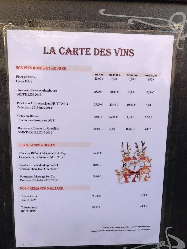 Menu au Caveau du Schlossberg restaurant, Kaysersberg-Vignoble