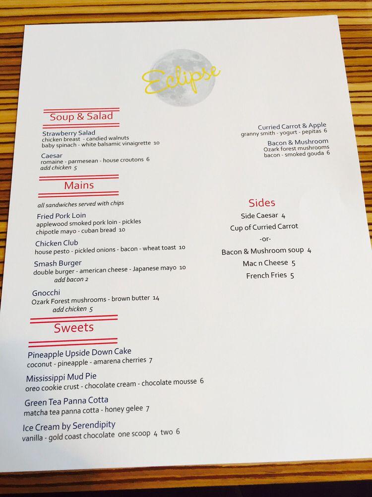 Menu at Eclipse Restaurant, St. Louis