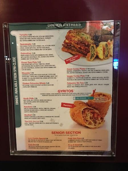 Menu at George's restaurant, Kirkland