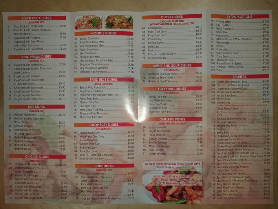 Menu at Golden Dragon restaurant, Pershore