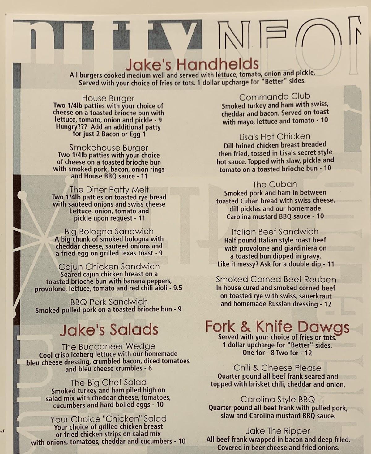 Menu at Jake's Southern Diner desserts, Hendersonville