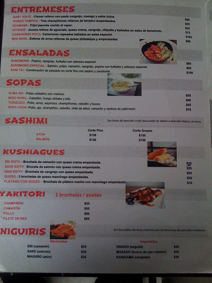 Menu at MAKA Sushi restaurant, Reynosa