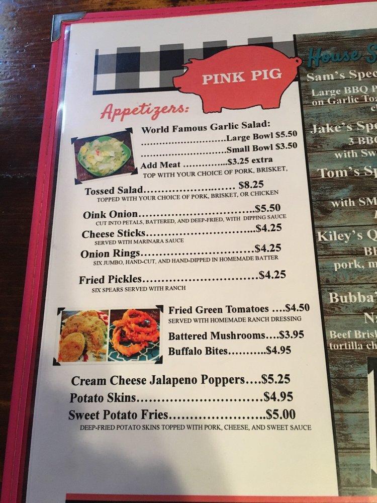 Menu at The Pink Pig BBQ, Cherry Log, 824 Cherry Log St