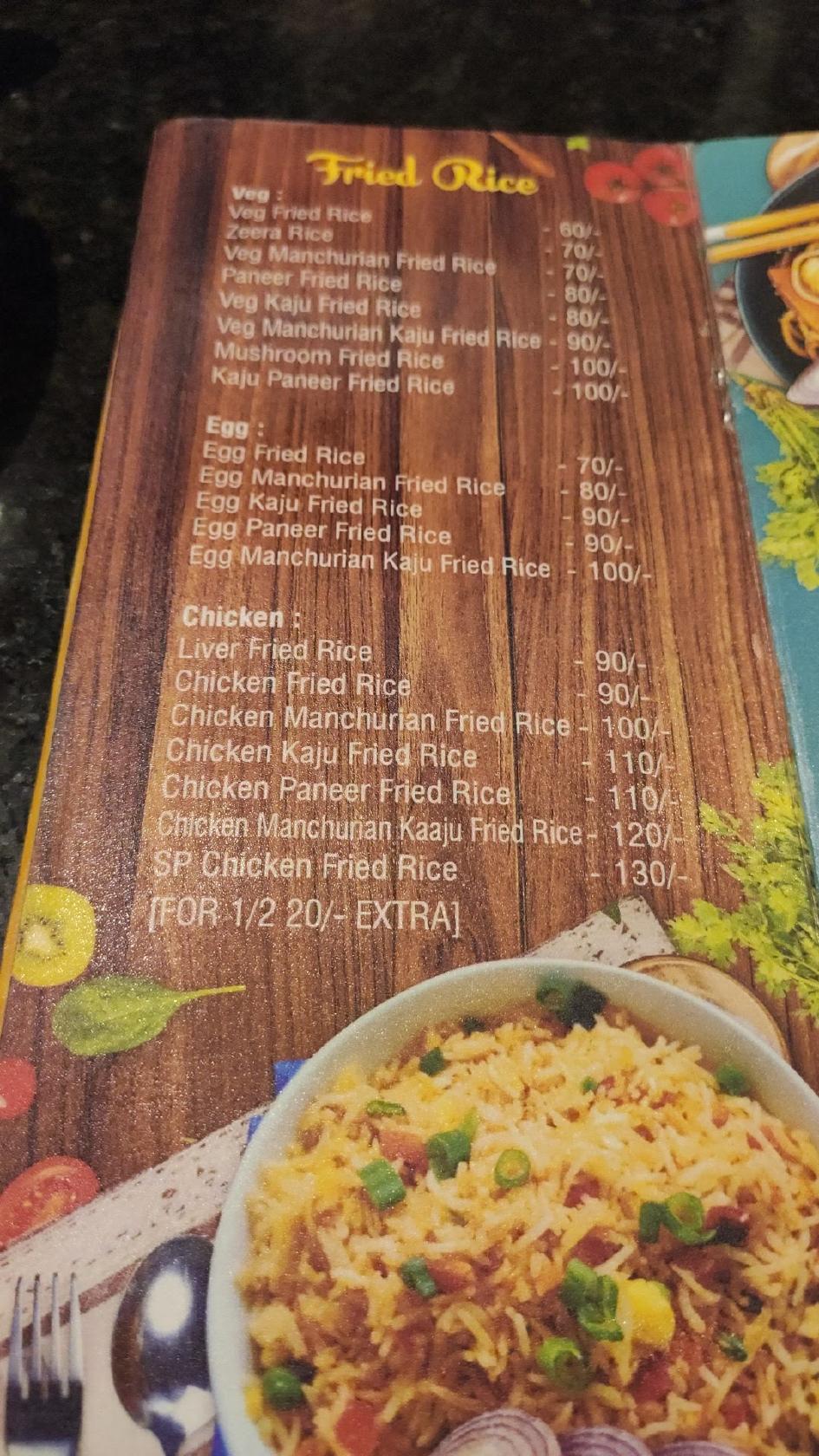 Menu at Ratna food court, Guntur