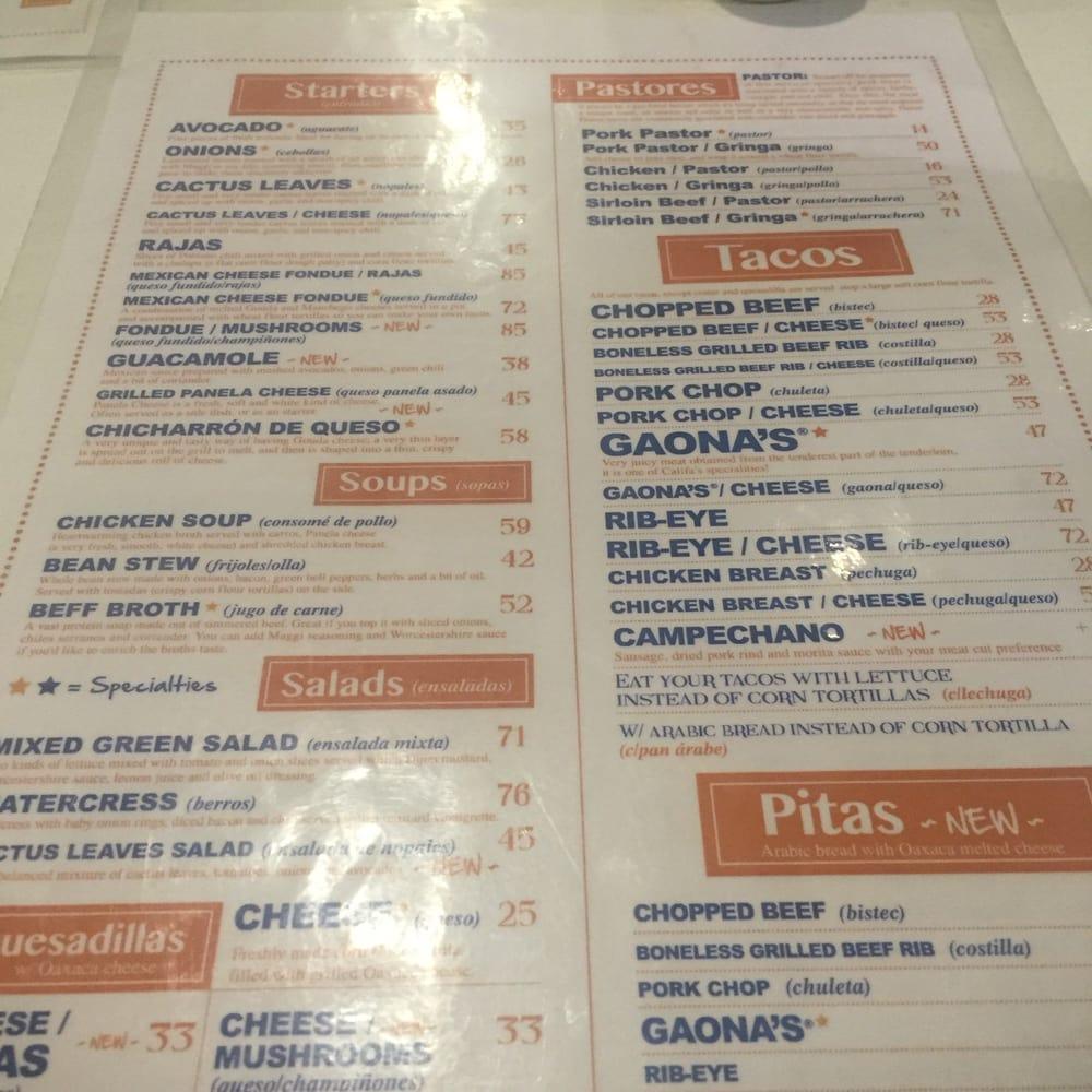 Menu at Taquería El Califa Condesa restaurant, Ciudad López Mateos, Cda ...