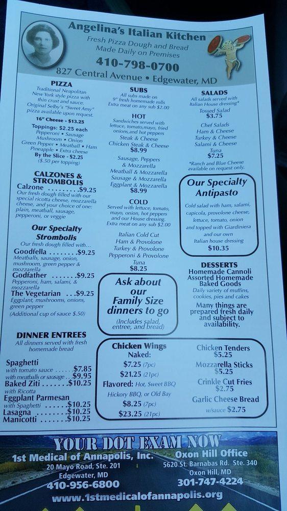 Menu at Angelina's Italian Kitchen and Sub Shoppe pizzeria, Edgewater