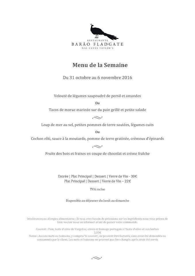 Menu at Barão Fladgate, Vila Nova de Gaia