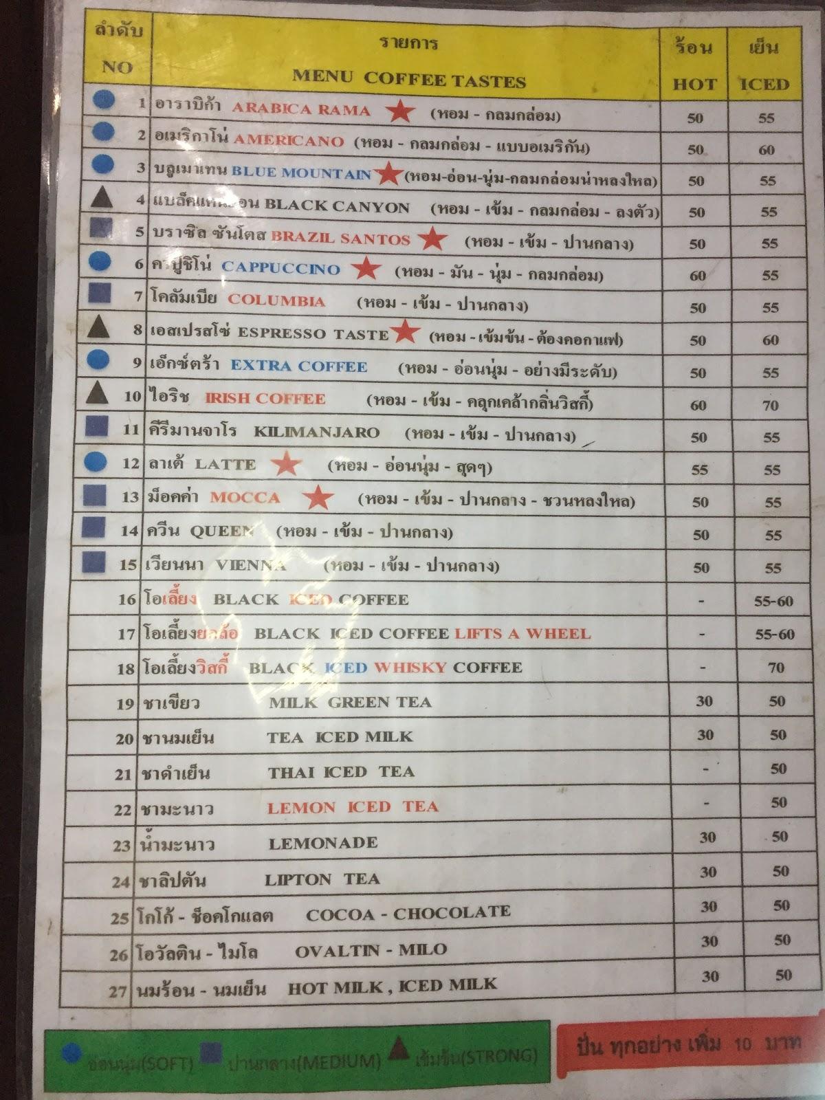 Menu at Blue mountain coffee Gardener House cafe, Song Hong