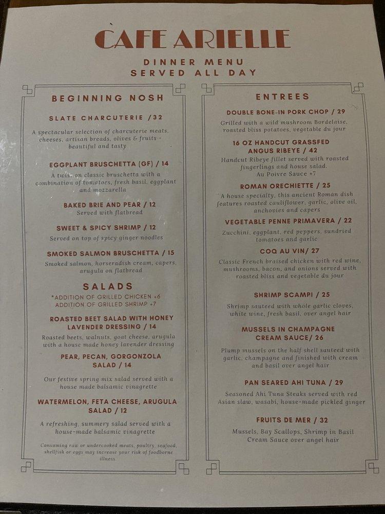 Menu at Cafe Arielle at the Stabin Museum, Jim Thorpe