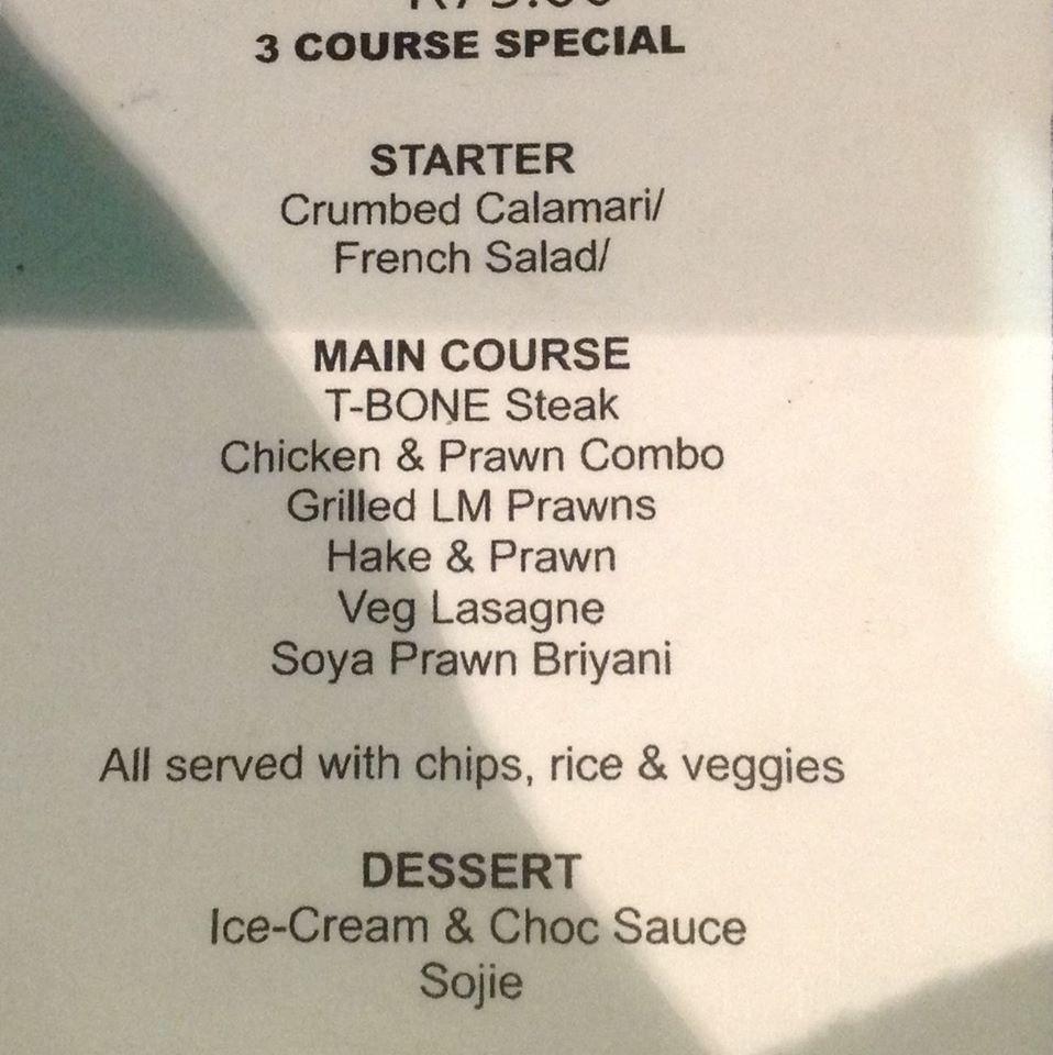 Menu at Coconut Grove pizzeria, Pietermaritzburg, 426 Langalibalele Street