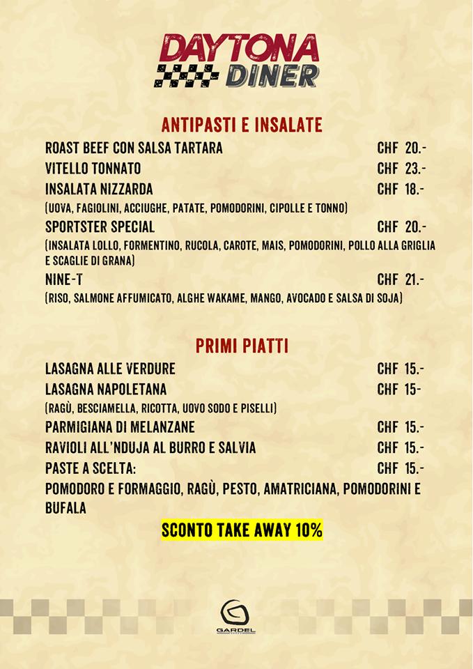 Menu da Daytona Diner, Lugano