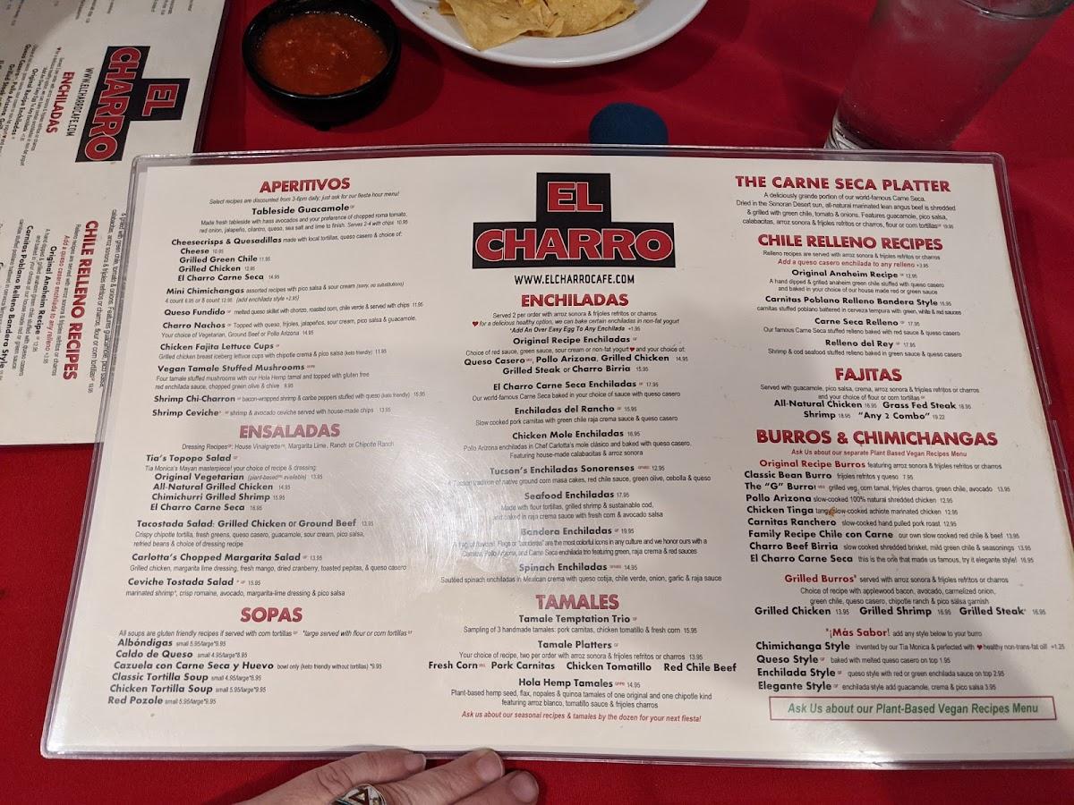 Menu at El Charro Café Downtown pub & bar, Tucson, 311 N Court Ave