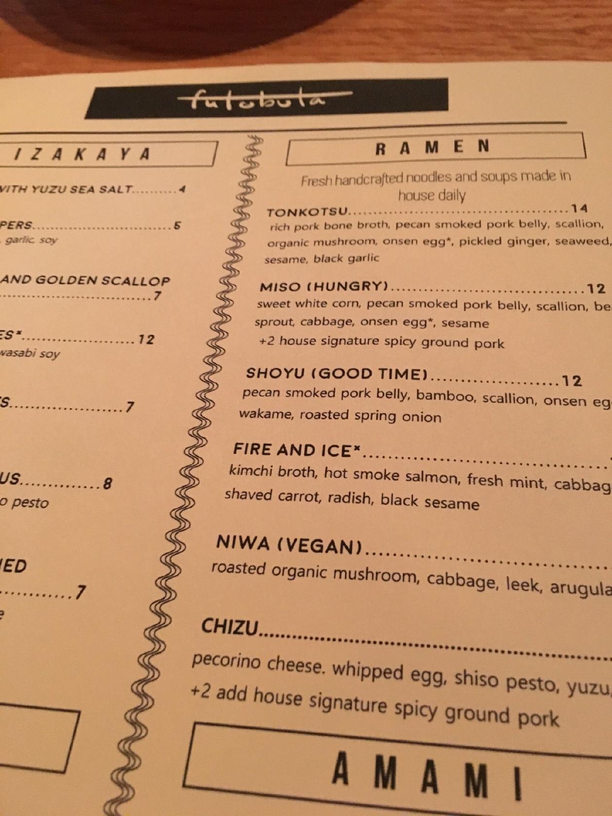 Menu at Futo Buta restaurant, Charlotte