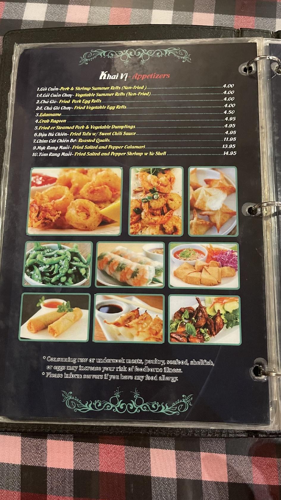 Menu at Pho Quyen restaurant, Tampa, E Fowler Ave