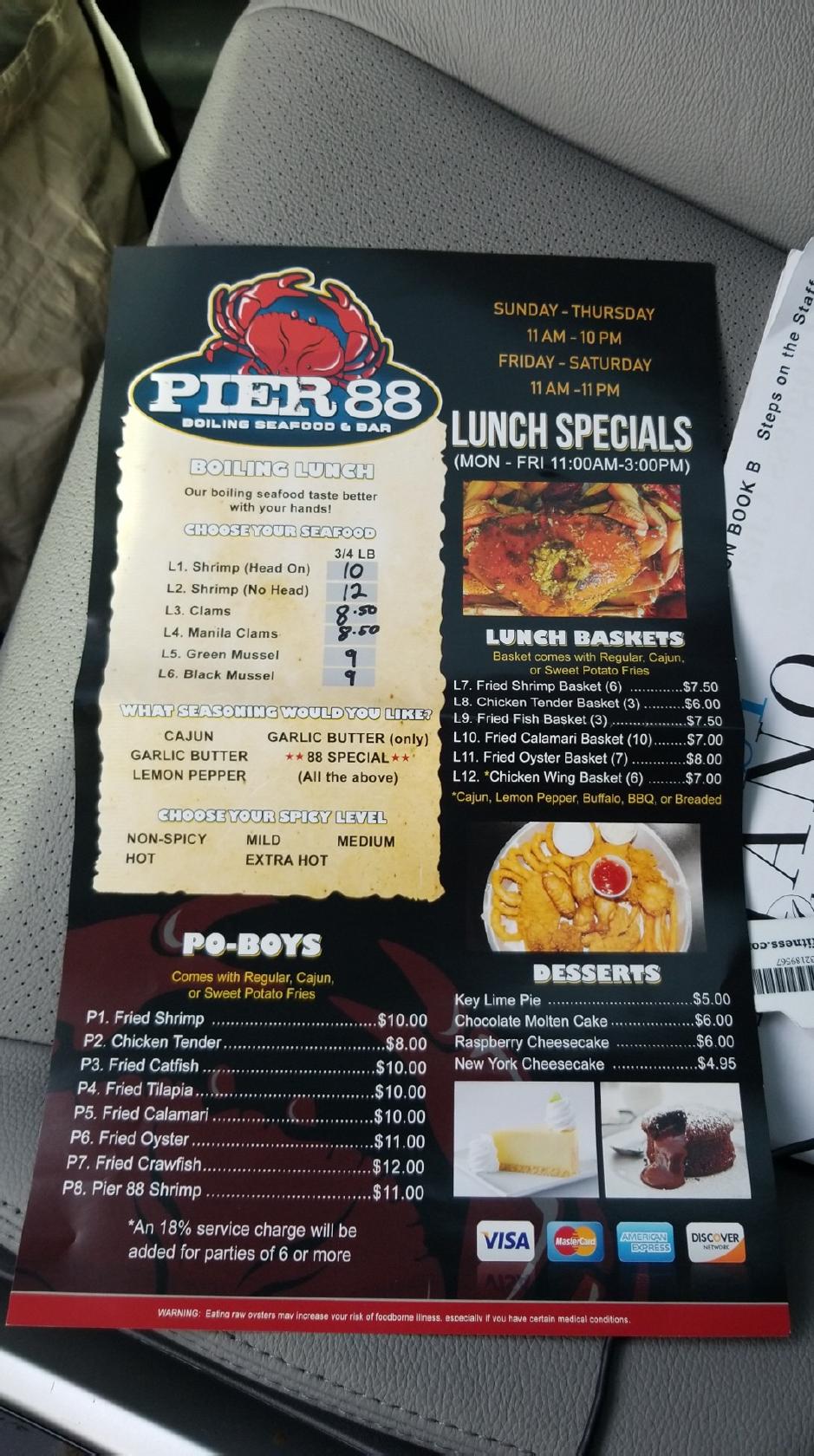 Menu at Pier 88 Boiling Seafood & Bar OKC, Oklahoma City
