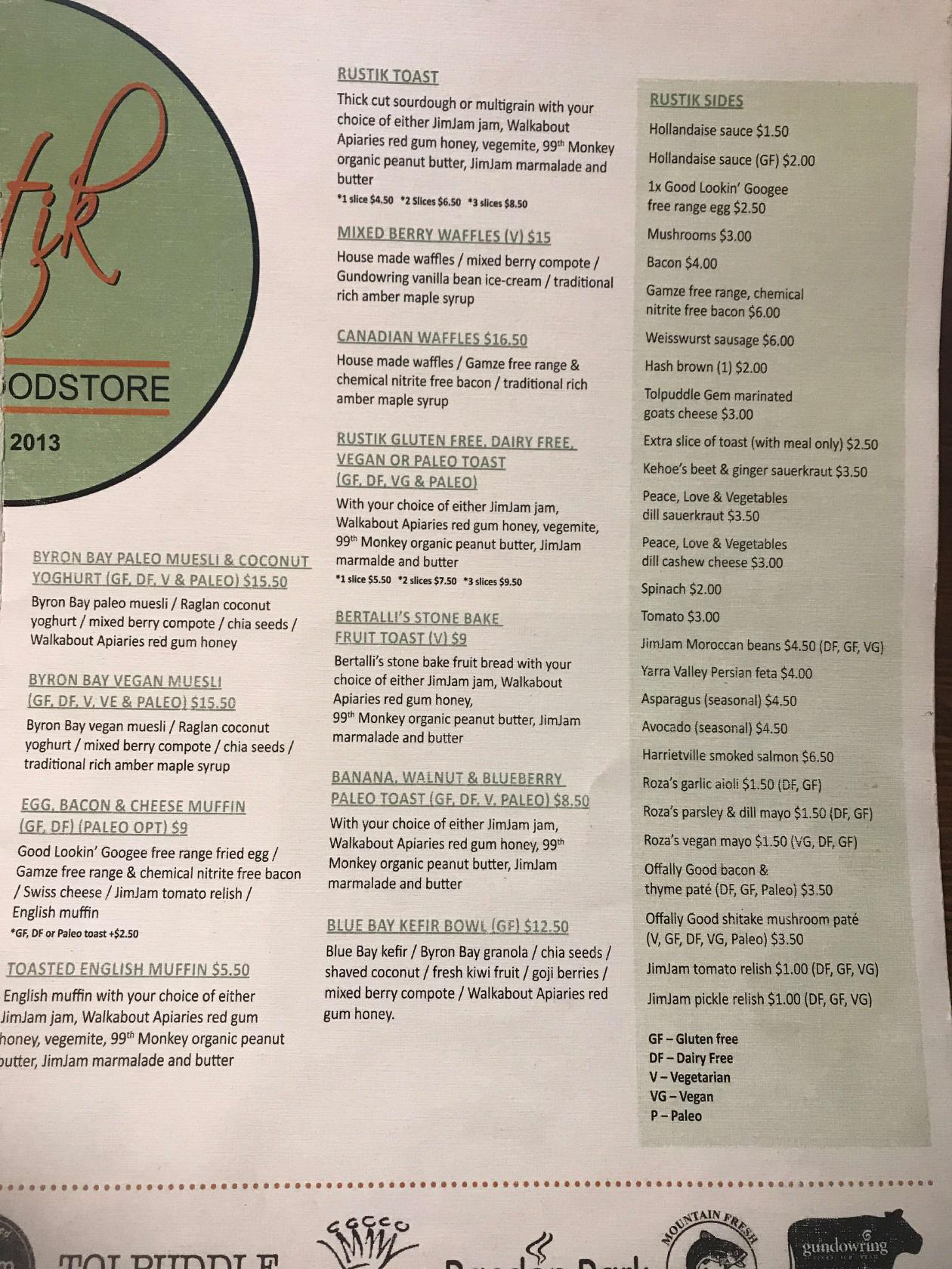 Menu at Rustik Cafe & Foodstore, Benalla