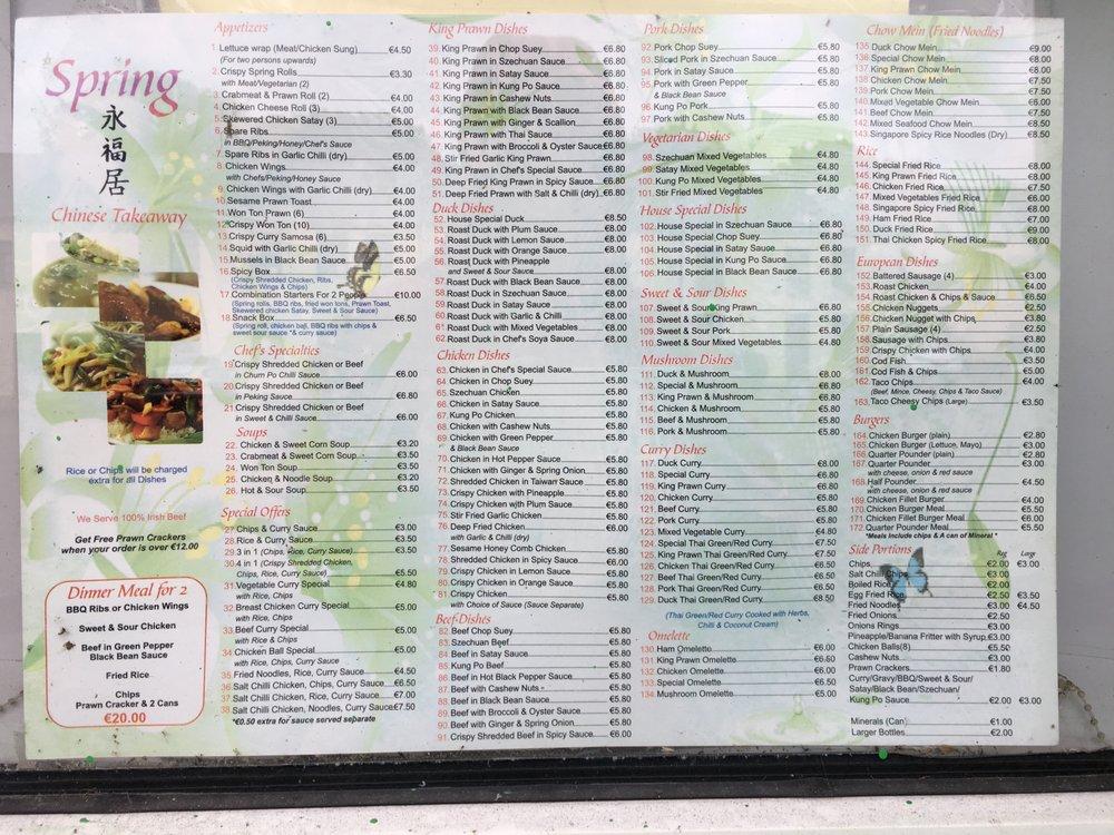 Menu at Spring Chinese Takeaway fast food, Clonmany