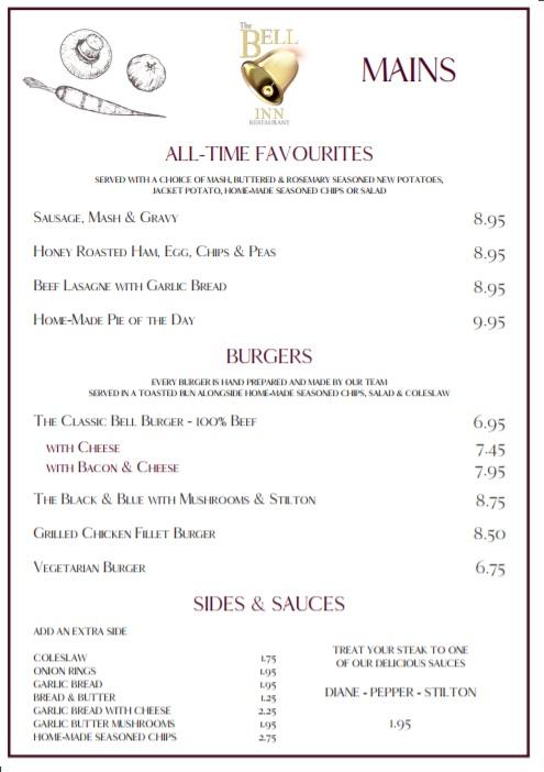 Menu at The Bell Inn pub & bar, Denver