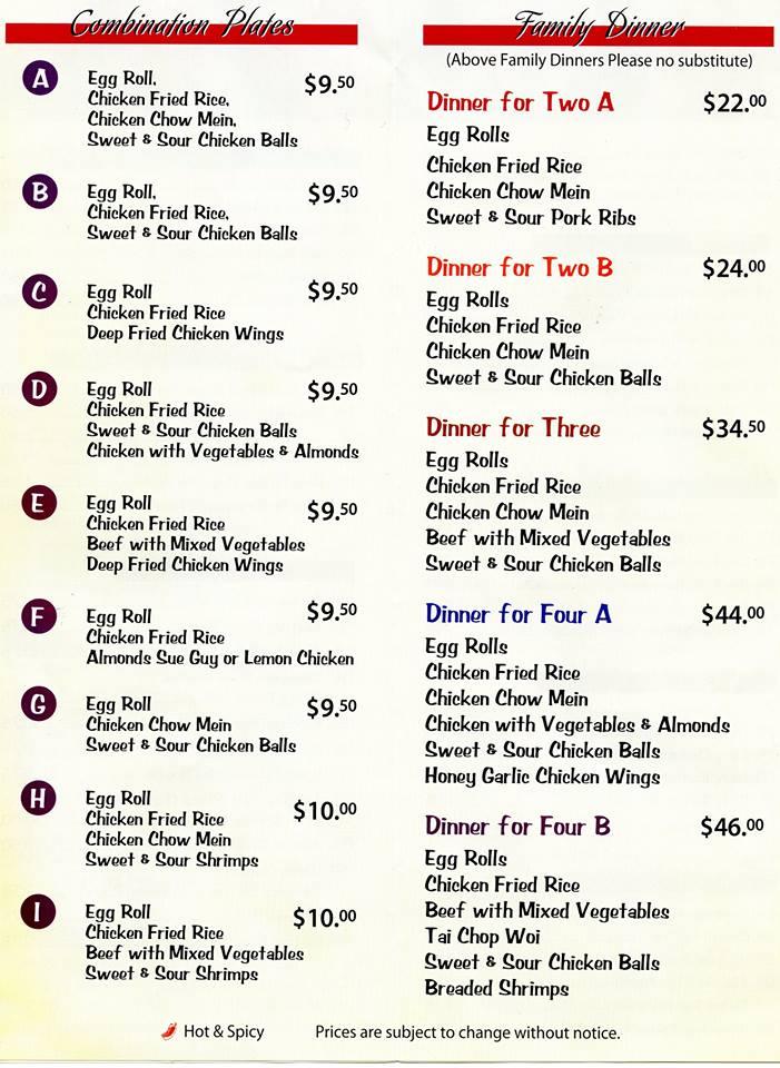 Menu at Wing Hong Restaurant, Goderich
