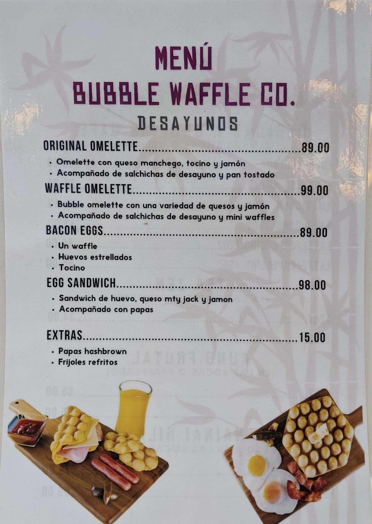 Carta de cafetería Bubble Waffle Co., Mexicali