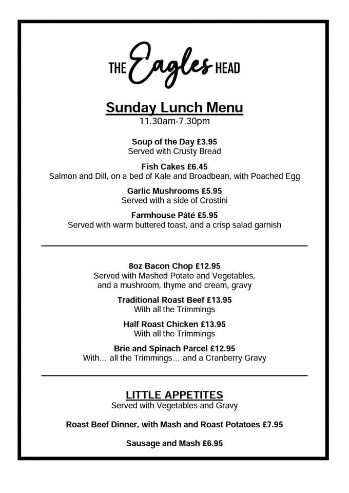 Menu at Eagles Head pub & bar, Over Kellet