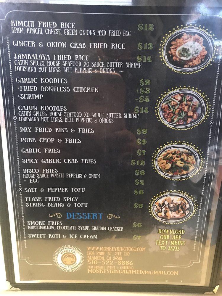 Menu at Monkey King At The Brewery restaurant, Alameda, Park St