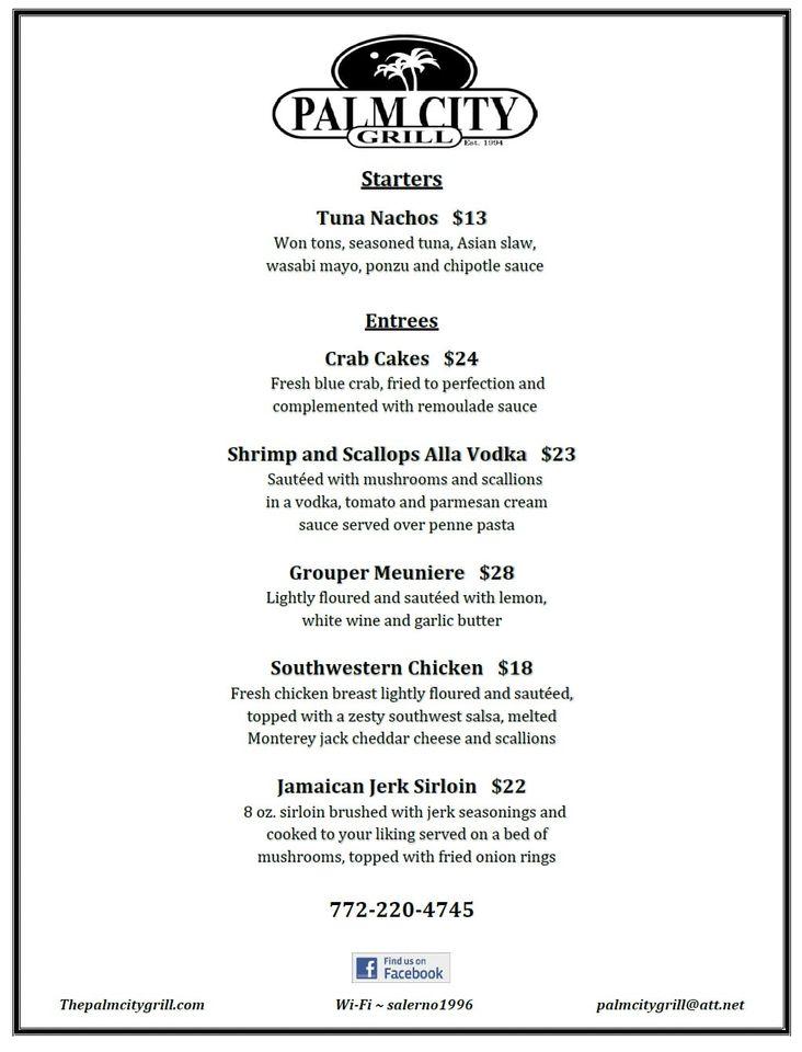 Menu at Palm City Grill pub & bar, Palm City