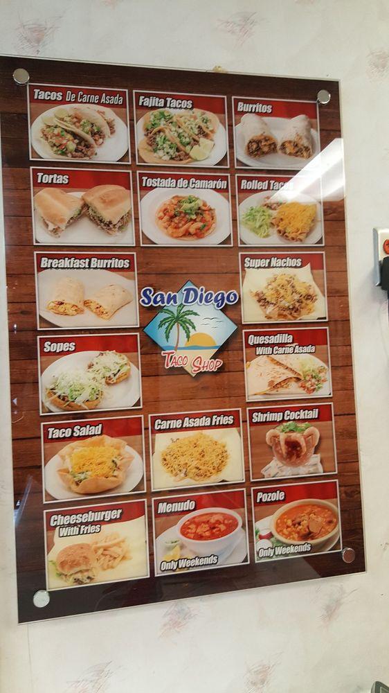 Menu at San Diego Tacos restaurant, Irving, N MacArthur Blvd