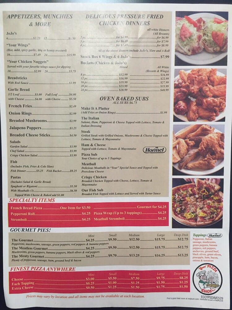 Menu at Your Pizza Shop pizzeria, Alliance
