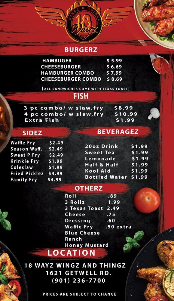 Menu at 18 Wayz Wingz & Thingz restaurant, Memphis