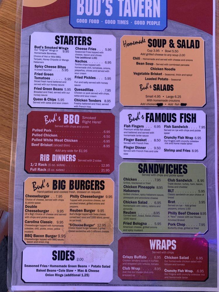 Menu at Bud's Tavern pub & bar, Louisville, Dixie Hwy