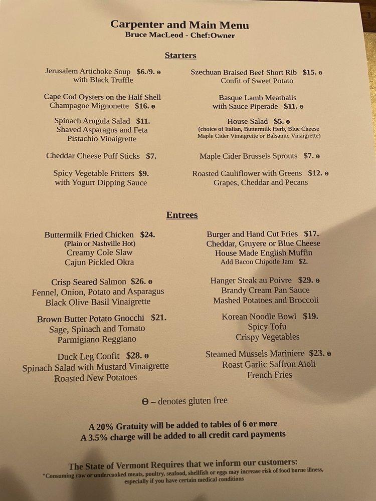 Menu at Carpenter & Main restaurant, Norwich