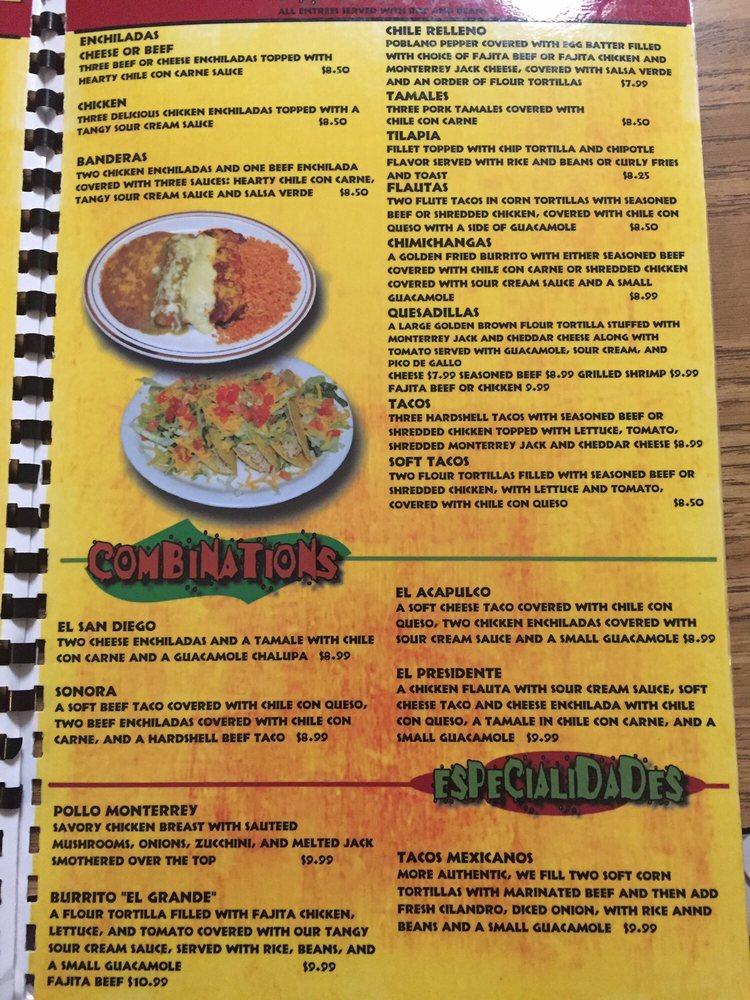 Menu at Diego's Fresh Mex restaurant, Flippin