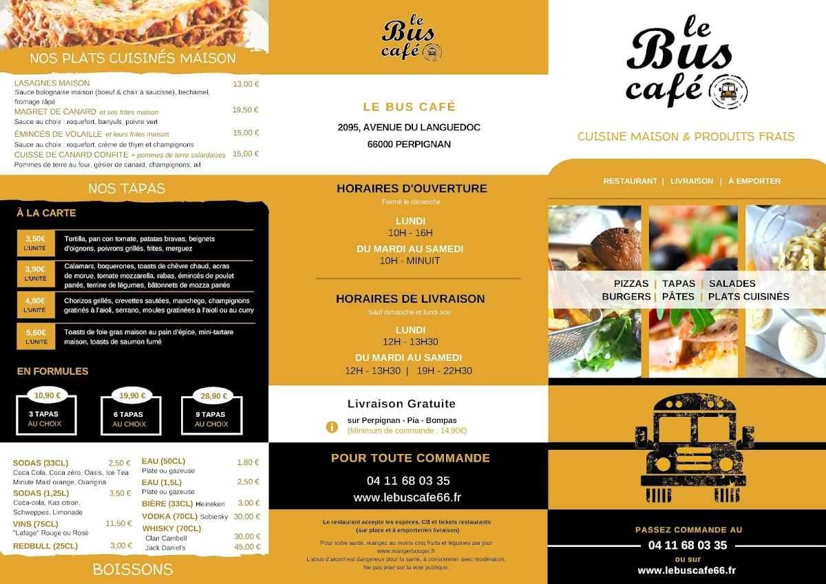 Menu at Le Bus Café, Perpignan, 161 Rue de Munich