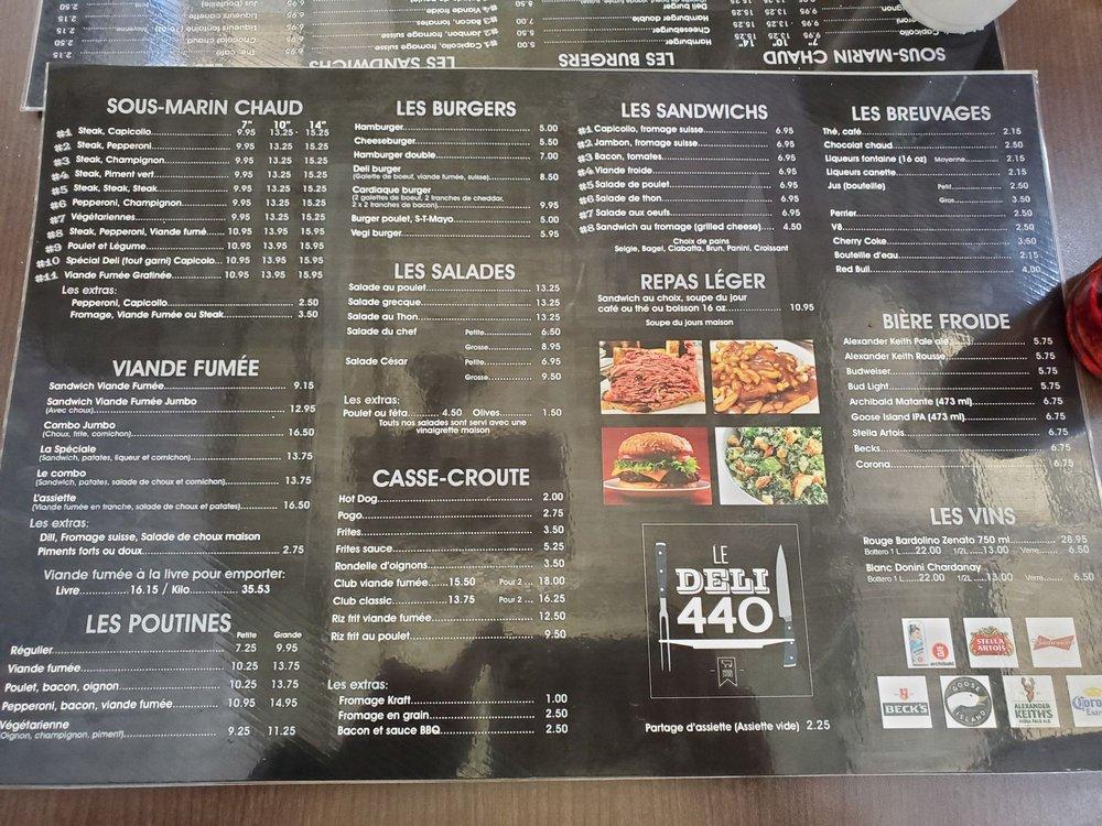 Menu at Le Déli 440 fast food, Laval, 3535 Autoroute Jean-Noël Lavoie